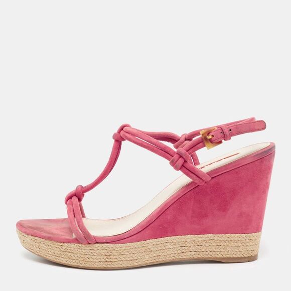 Prada | Shoes | Prada Fuschia Pink Suede Espadrille Wedge Sandals Size ...